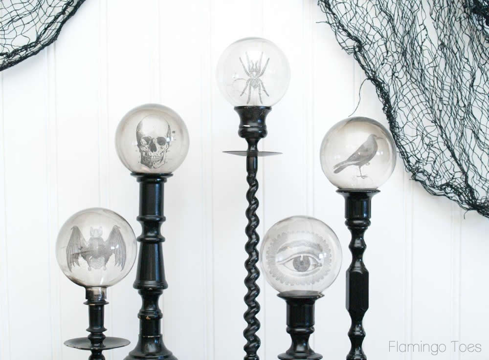 DIY Spooky Crystal Ball Halloween Candlesticks
