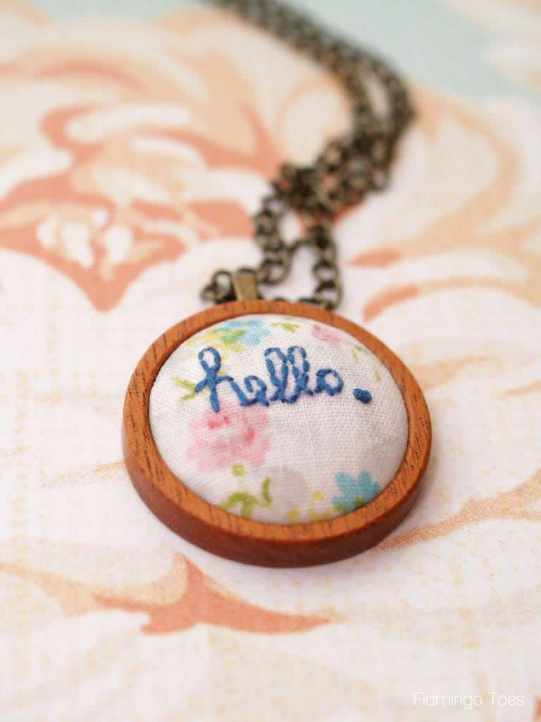 “Hello” Embroidered Pendant Necklace