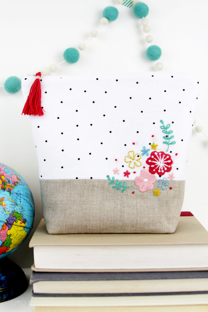 Floral Embroidered Zipper Pouch