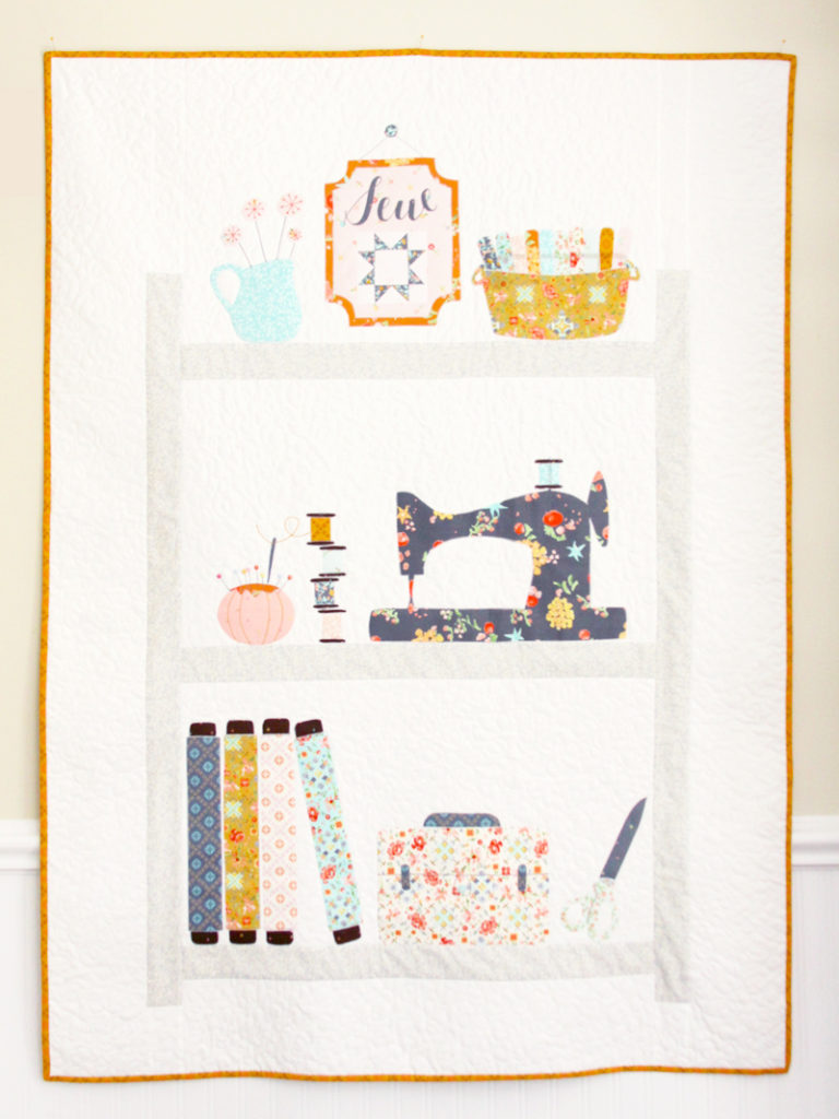 Sweet Sewing Shelves Applique Quilt with Free Pattern
