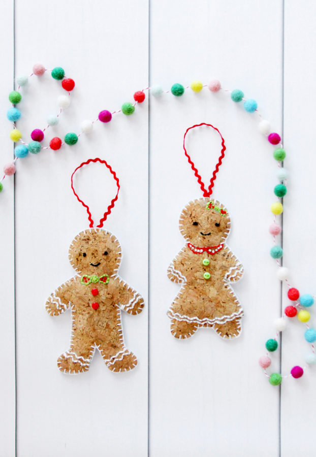 Embroidered Cork Gingerbread Ornaments