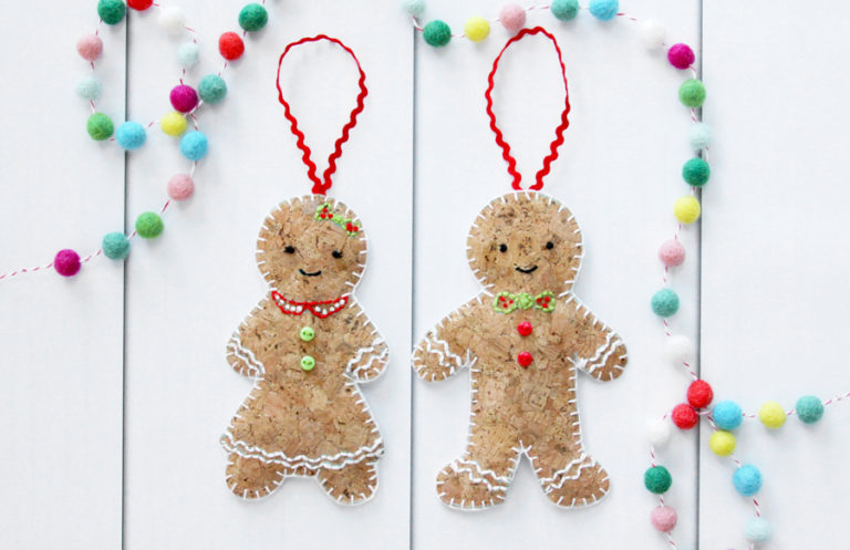 Embroidered Cork Gingerbread Ornaments