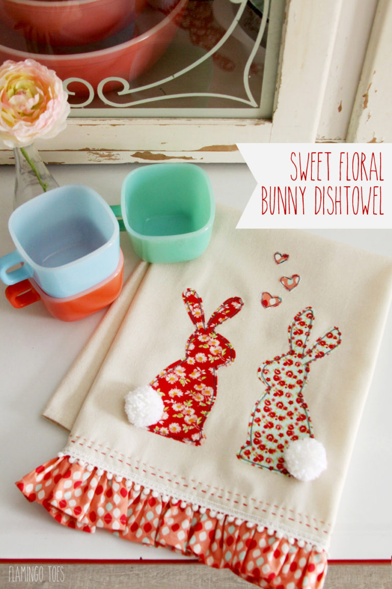 Sweet Floral Bunny Dishtowel