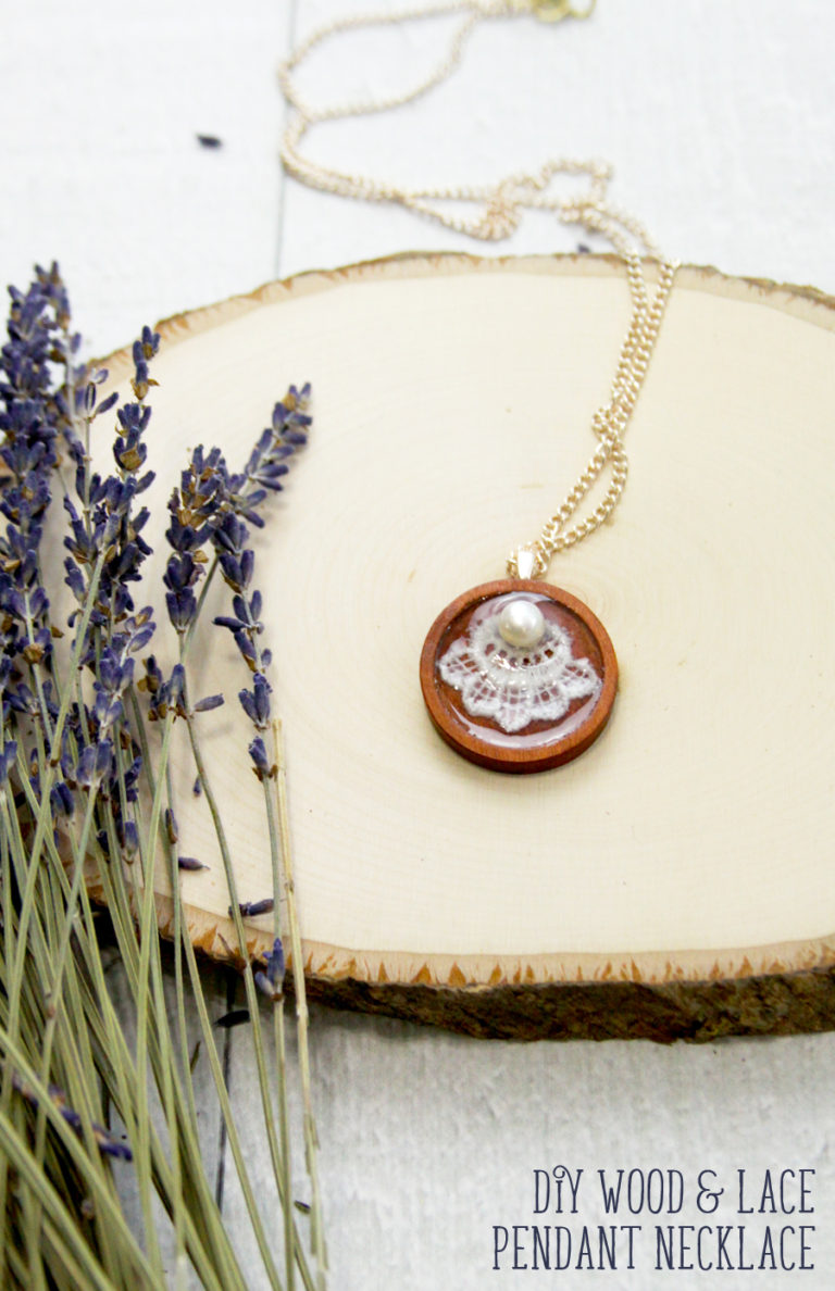 DIY Wood and Lace Pendant Necklace