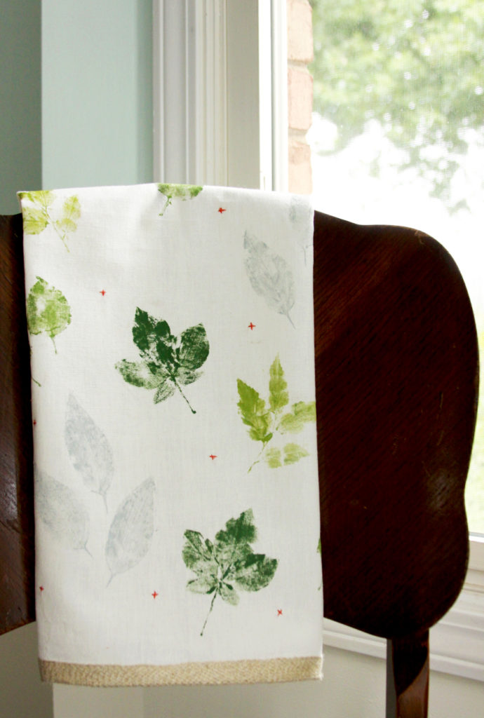 Easy DIY Leaf Stamped Dish Towel