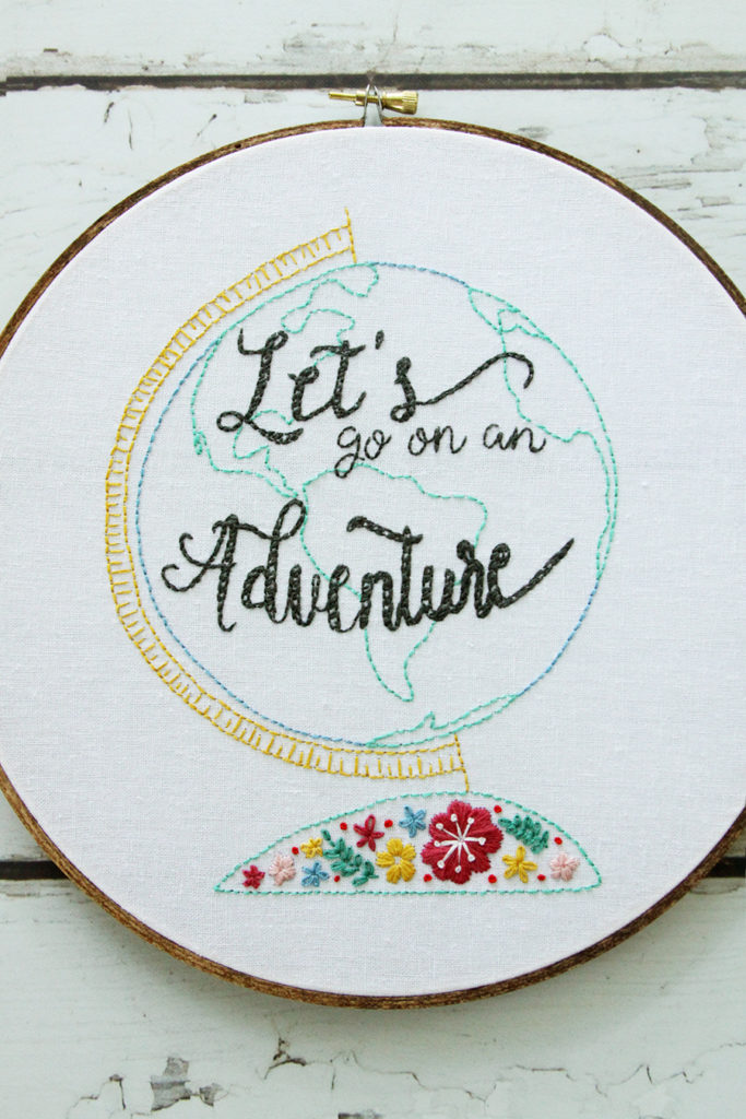 Floral Vintage Adventure Globe Embroidery Pattern