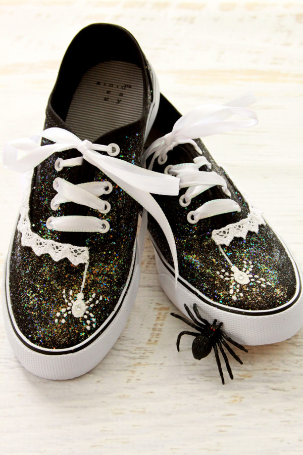 DIY Glitter Spiderweb Halloween Shoes