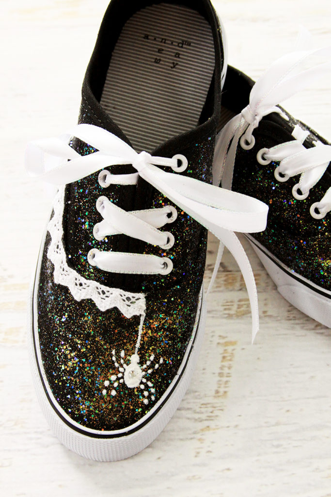 DIY Glitter Spiderweb Halloween Shoes