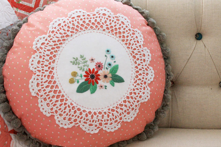 Floral Vintage Embroidered Doily Pillow