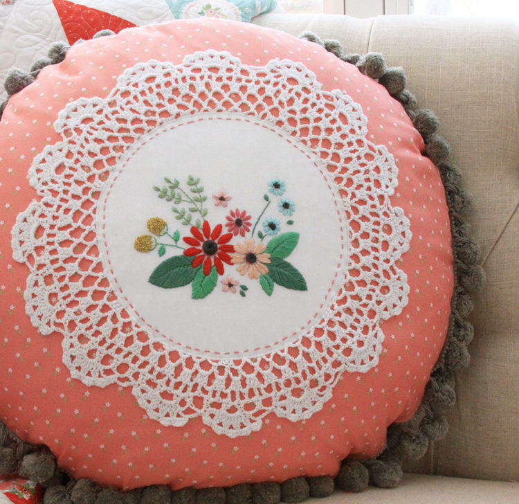 Floral Vintage Embroidered Doily Pillow