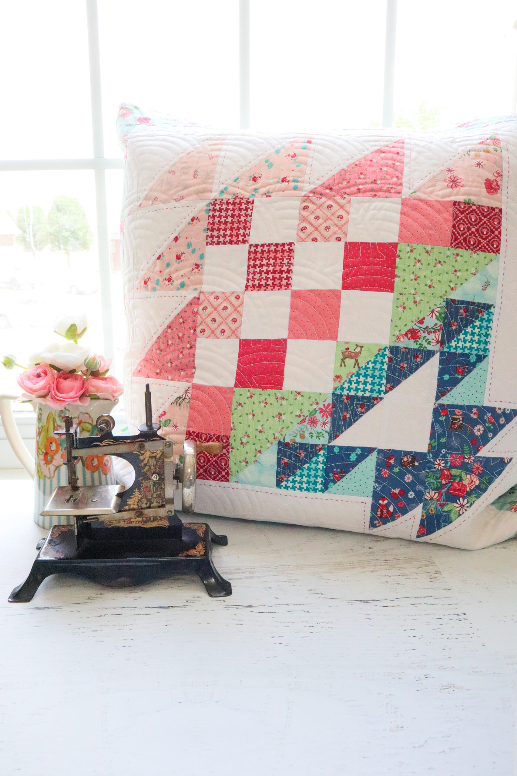 Colorful Flower Basket Pillow - Enchanted Meadow Fabric Pillow